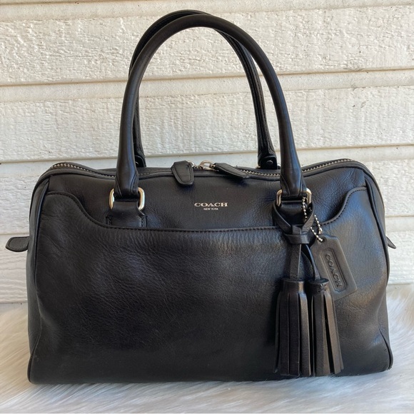 Coach | Bags | Coach Black Leather Candace Avery Tassel Tote Handbag ...